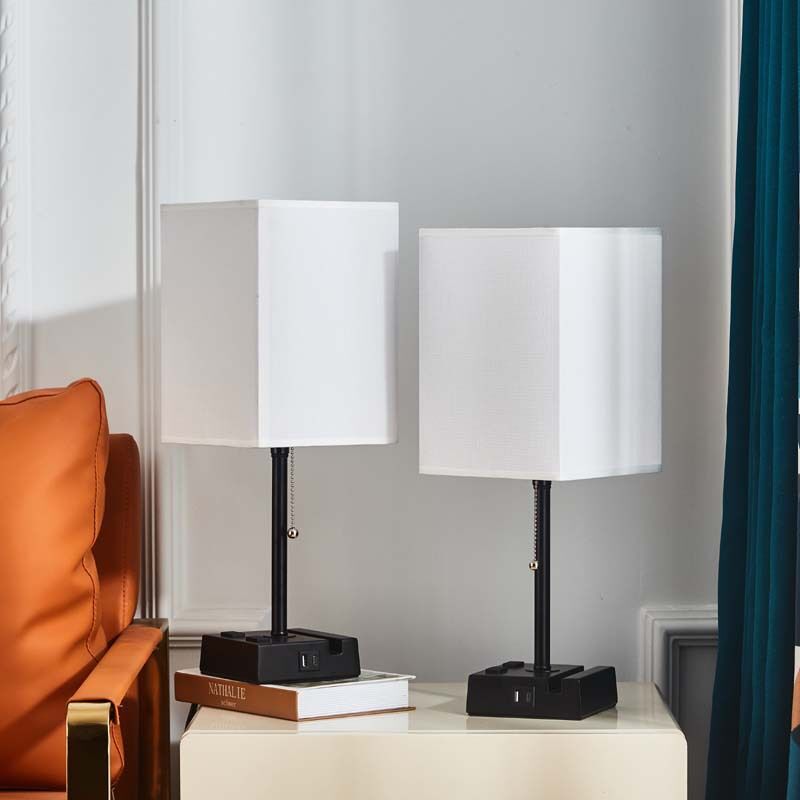 Simple Fabric Table Lamp Mobile Phone Bracket 2-hole Ac Socket Usb Type ...