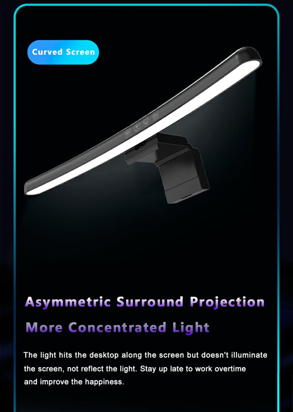 Curved Screenbar Monitor Light 3-mode 7 Color Back Light Office Gaming ...