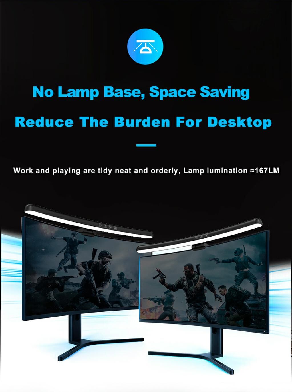 Curved Screenbar Monitor Light 3-mode 7 Color Back Light Office Gaming ...