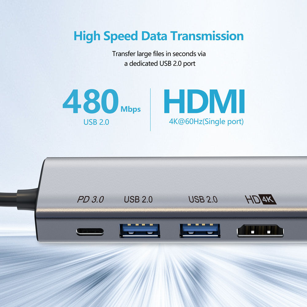 5 In 1 Usb C Hub Usb Hub Usb3.0 Usb2.0 Type C 100w Pd Charger Hd 4k Usb ...