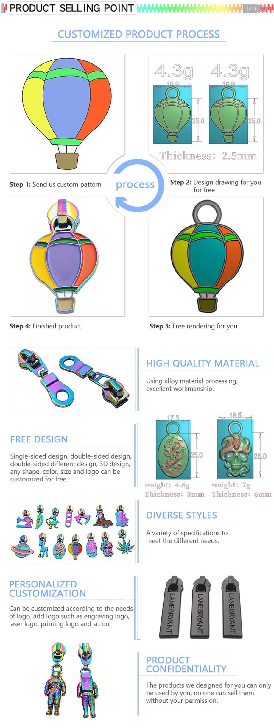 Various Style New Colorful Metal Zipper Puller Customized Shape Logo ...