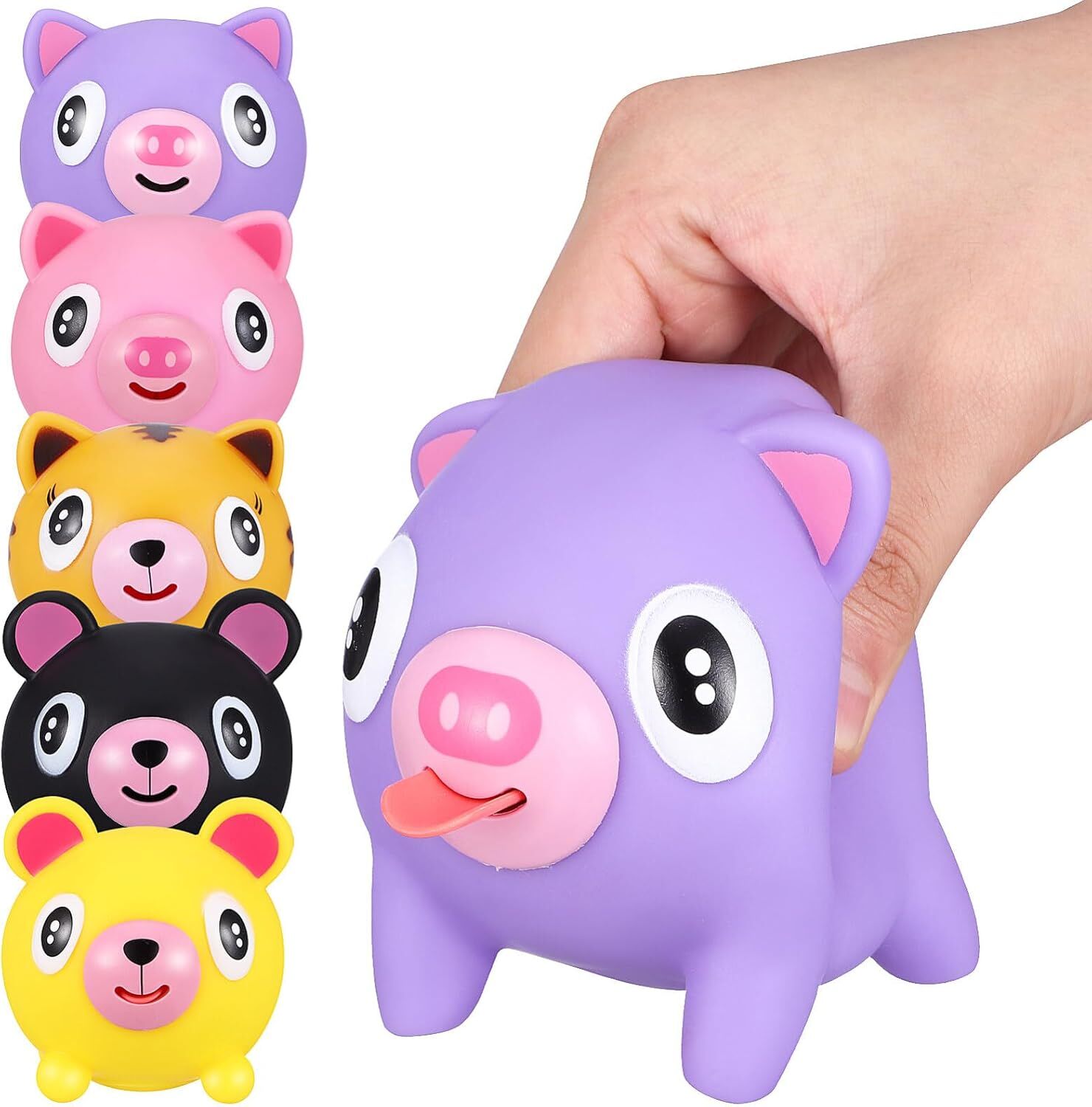 5pcs Screaming Toy Pigs Squeeze Tongue Toy Animal Ball Tongue Out Toy ...