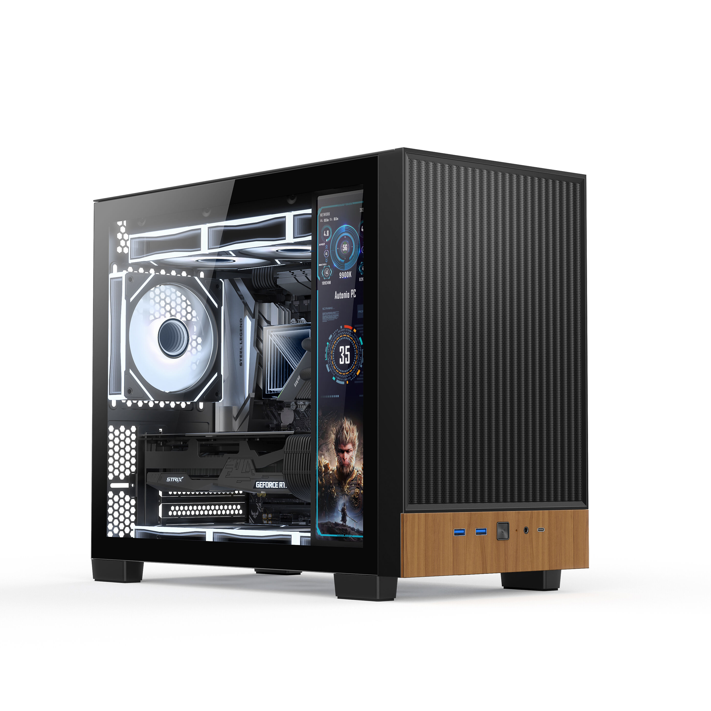 Ruix Matrix Black Fashion Wooden Pc Case Mid Size Tempered Glass ...