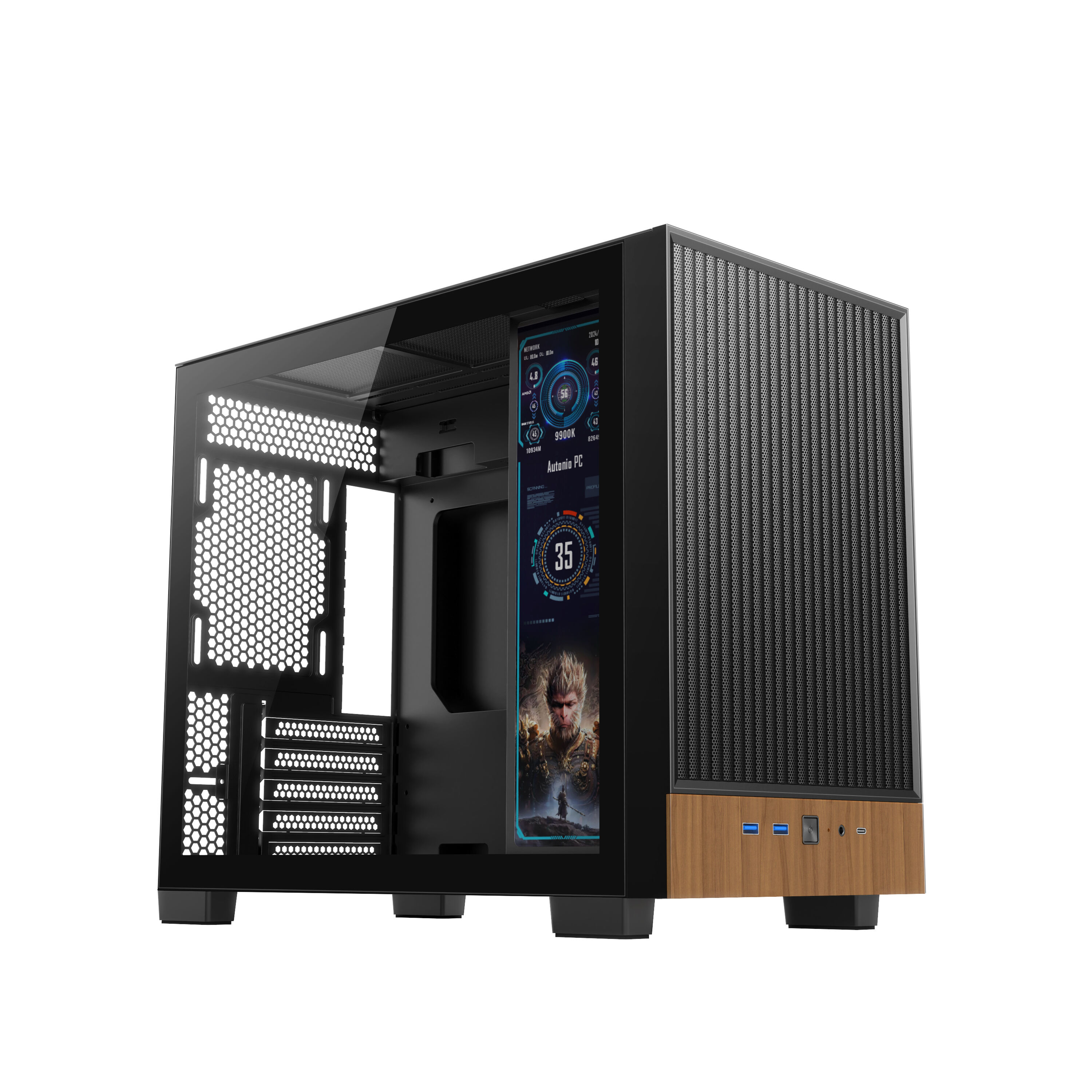 Ruix Matrix Black Fashion Wooden Pc Case Mid Size Tempered Glass ...