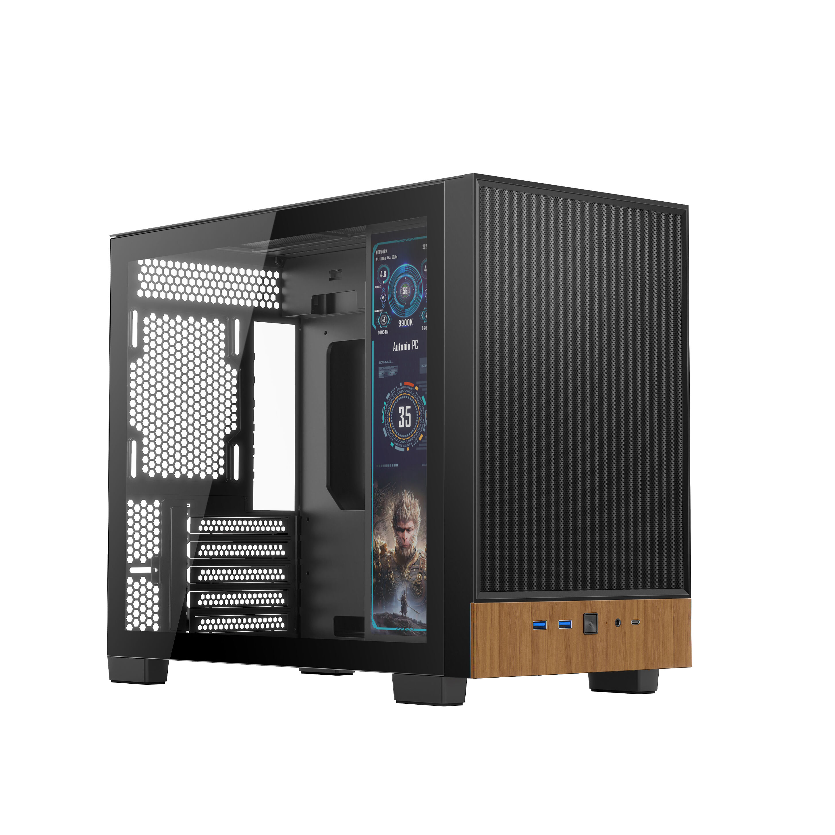 Ruix Matrix Black Fashion Wooden Pc Case Mid Size Tempered Glass ...