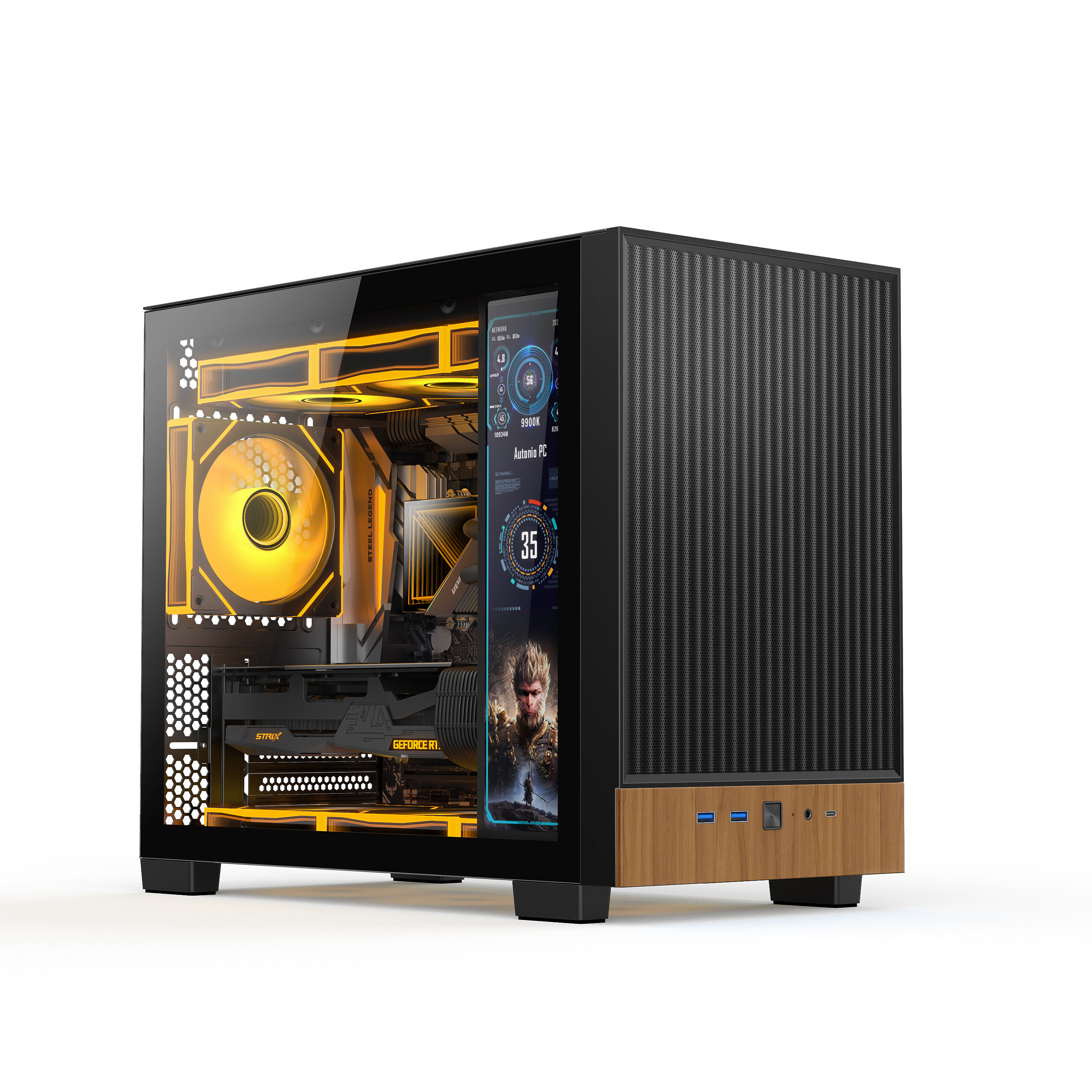 Ruix Matrix Black Fashion Wooden Pc Case Mid Size Tempered Glass ...