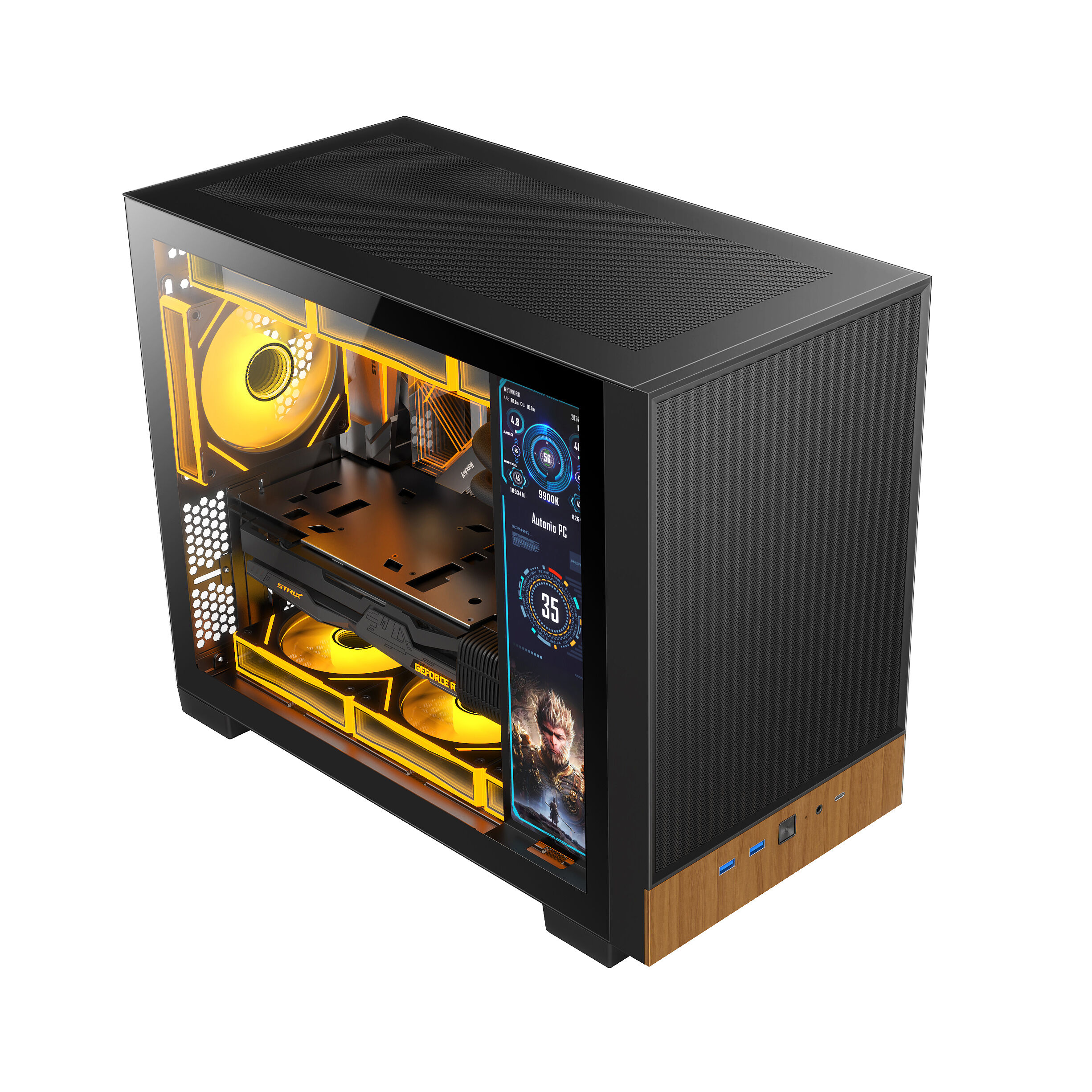Ruix Matrix Black Fashion Wooden Pc Case Mid Size Tempered Glass ...
