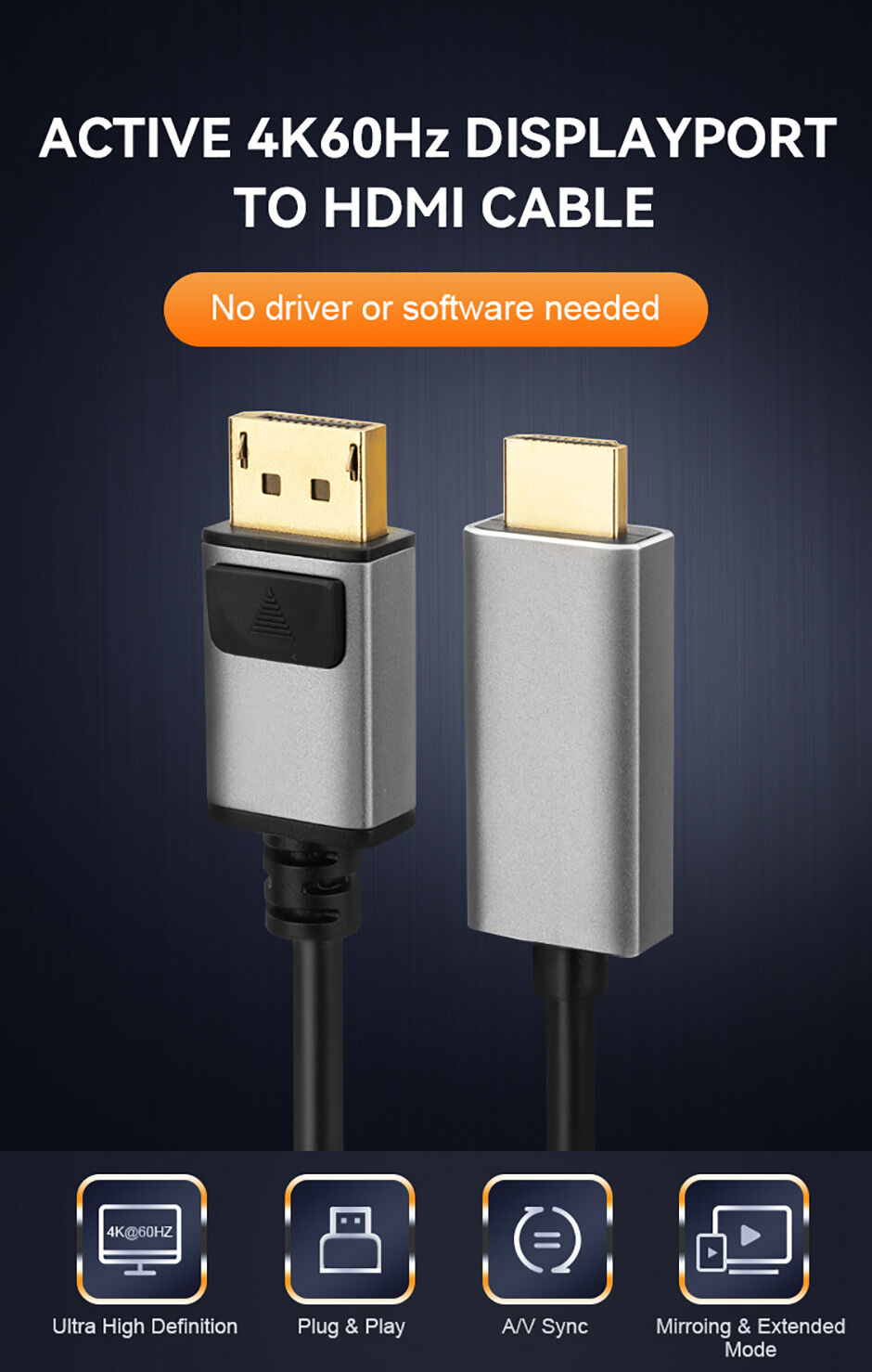 Factory Wholesale 1m / 1.5m / 1.8m / 2m Displayport To Hdmi Cable 4k 60hz Uhd Dp To Hdmi Cable ...