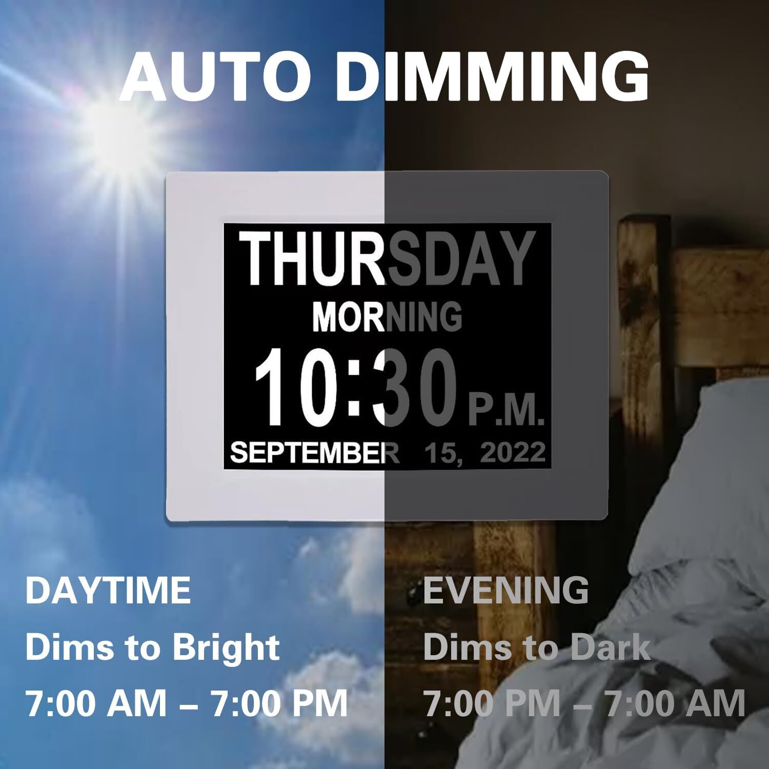 Digital Calendar Alarm Day Clock - With 8" Large Screen Display, Am Pm ...