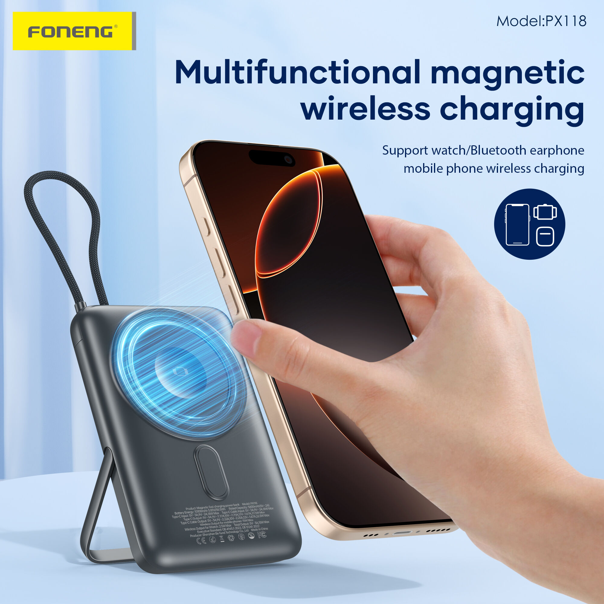 Foneng 2025 New Px118 Built-in Cable&stand Power Bank 10000 Mah ...