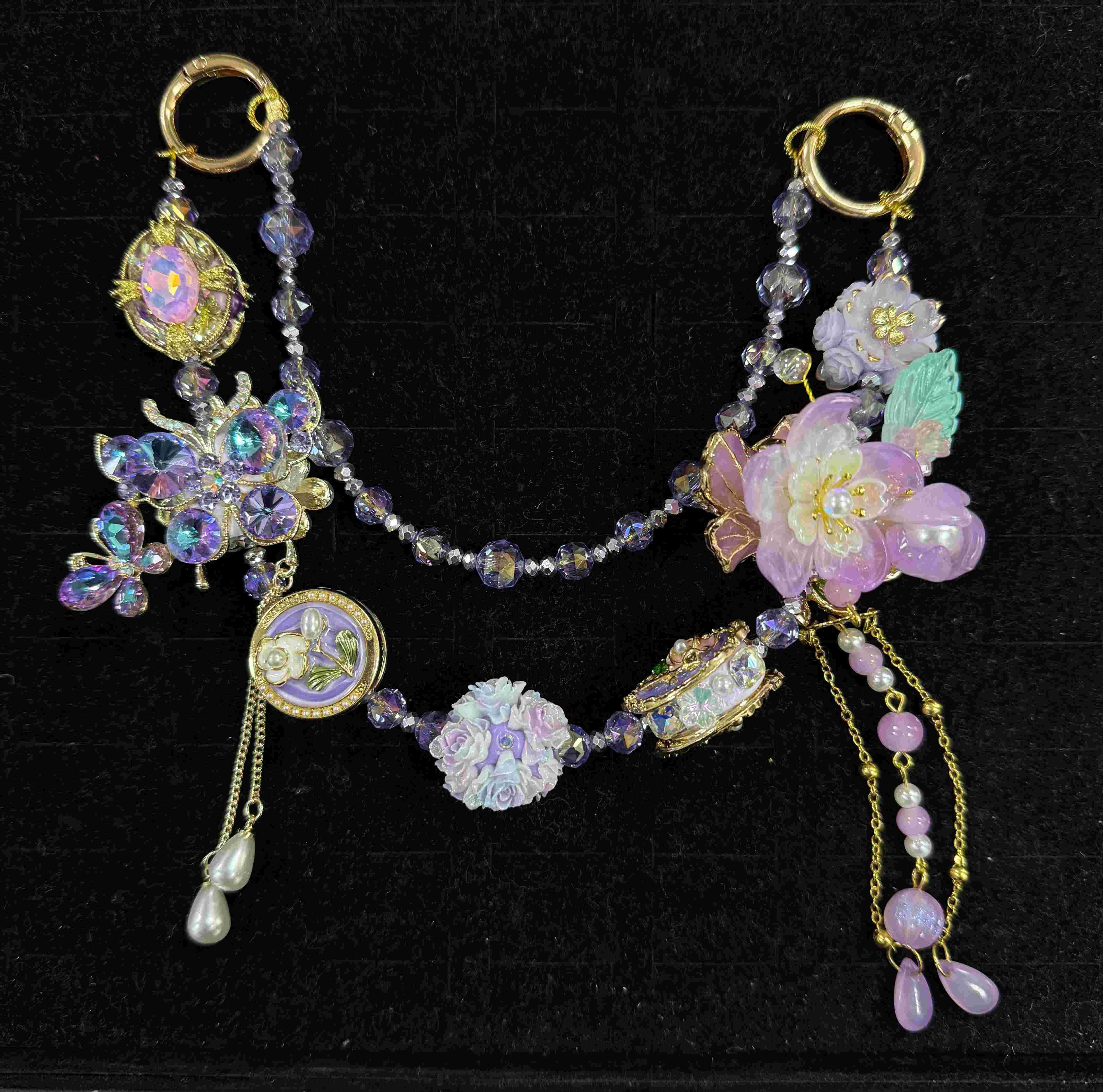 Purple Flower Phone Charm Chain Odm&oem For L'oreal, Crystal Phone ...