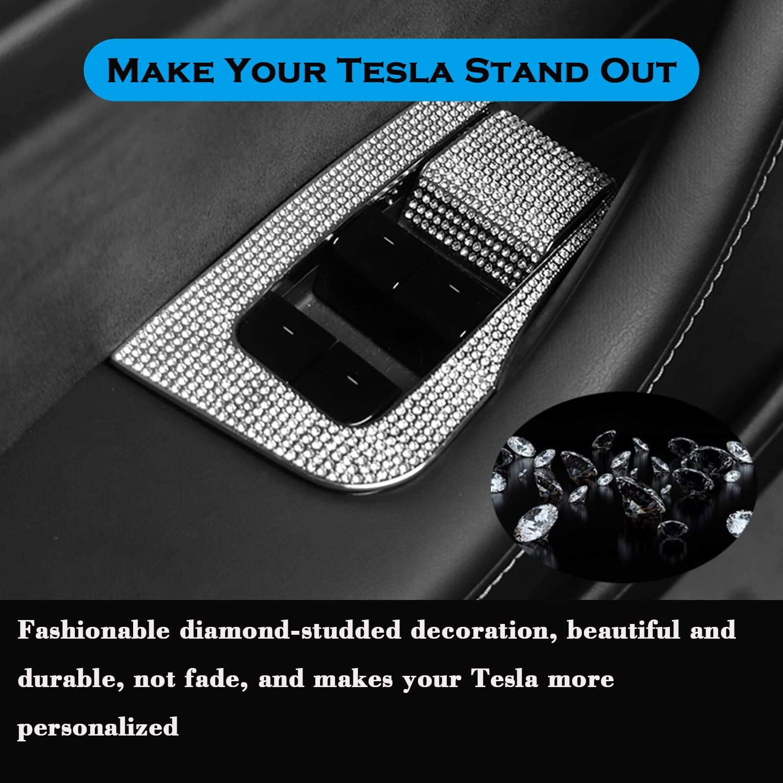 Luxury Bling Crystal Rear Air Vent Outlet Trim For Tesla Model 3 ...