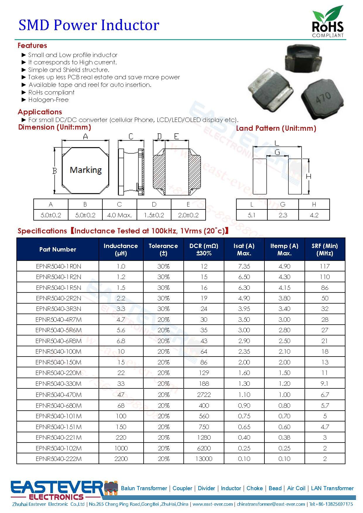 Epnr5040-4r7mm Half Shielded Smd Chip Power Inductor High Current Small ...