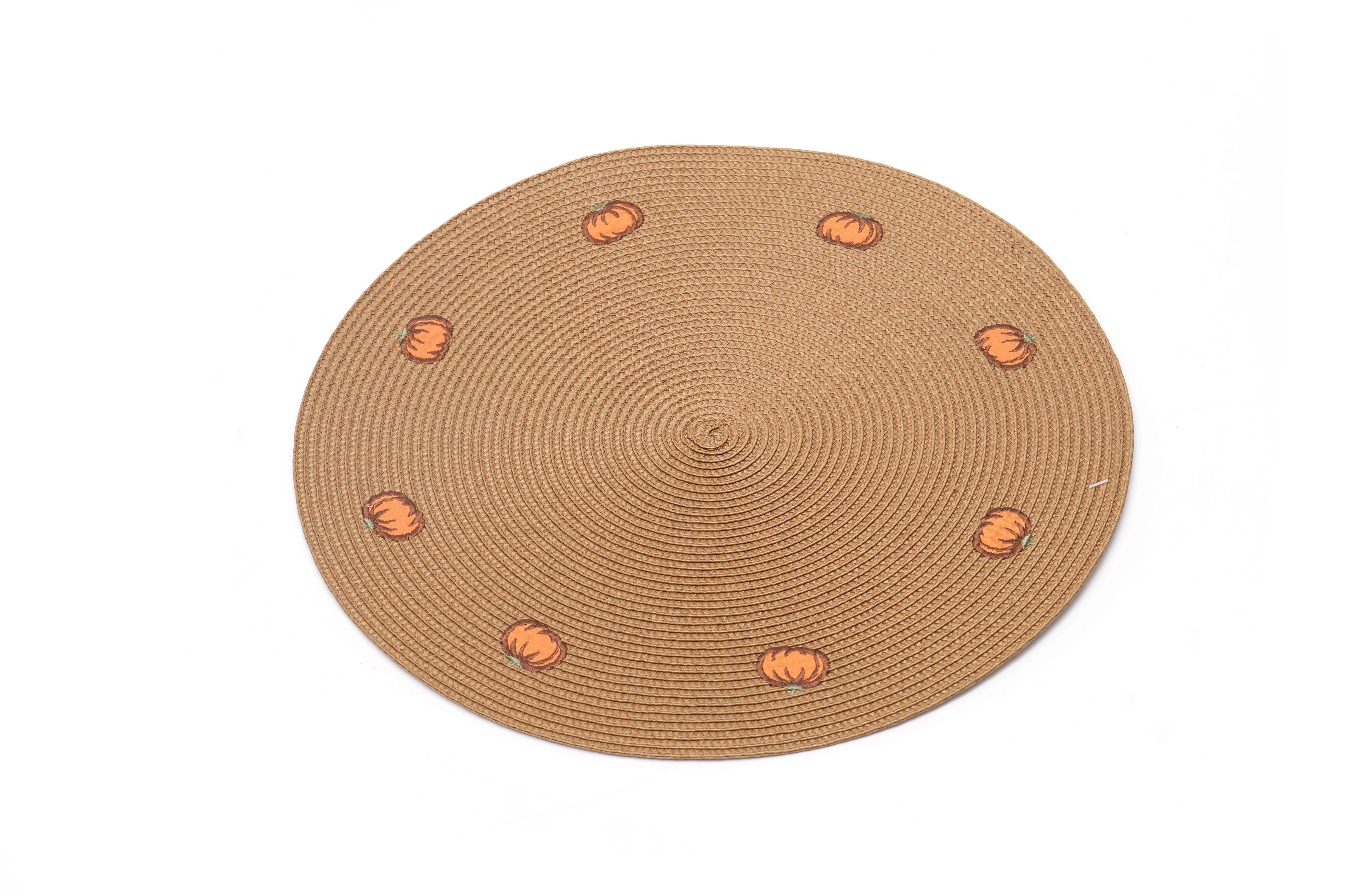 Elegant Beautiful Christmas Holiday Pumpkin Embroidery Round Woven Pp ...