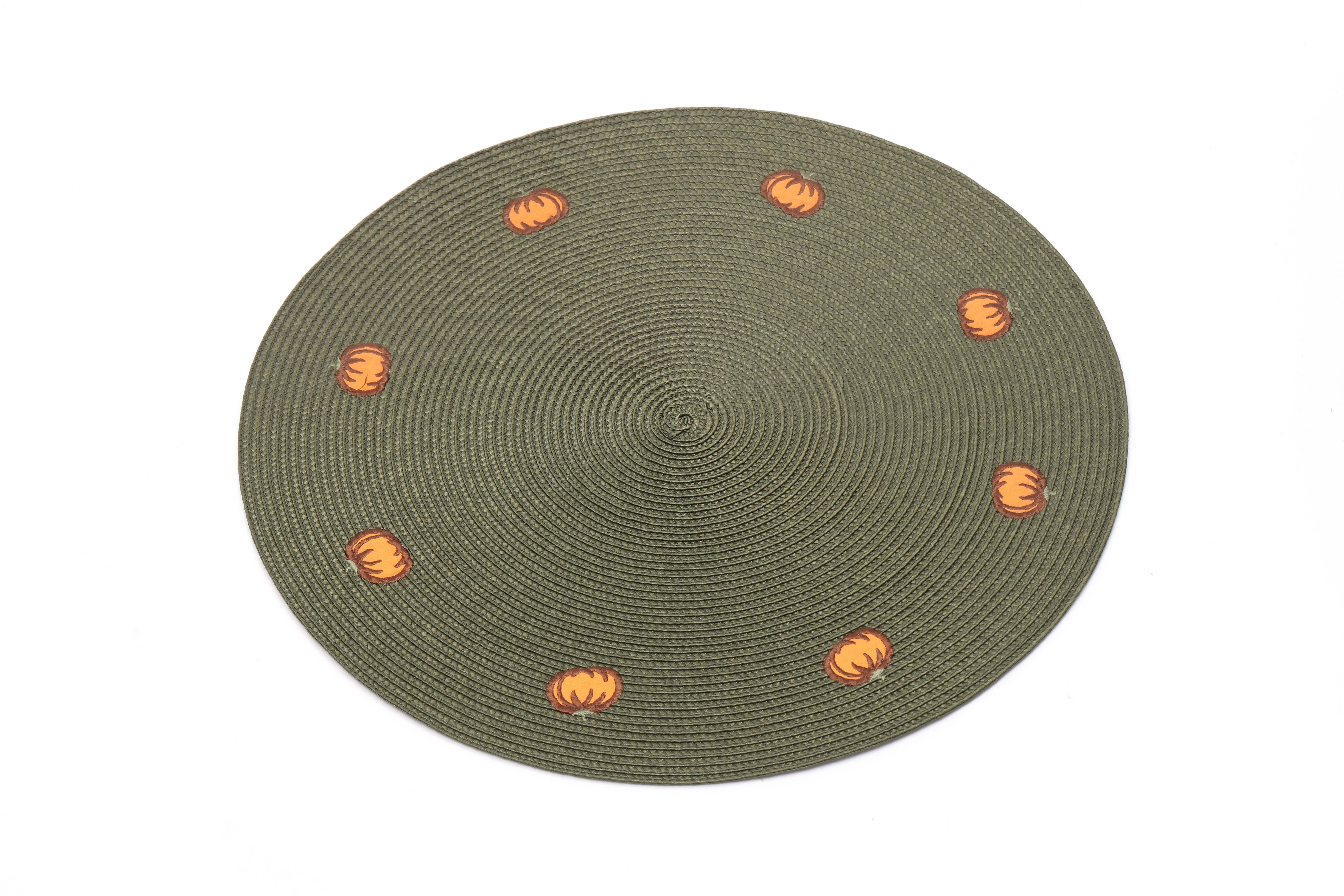 Elegant Beautiful Christmas Holiday Pumpkin Embroidery Round Woven Pp ...