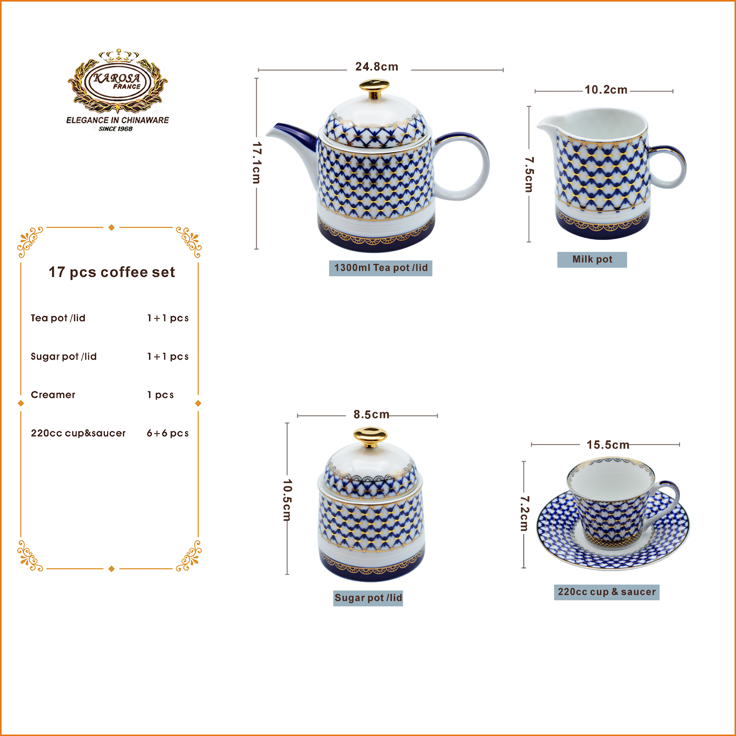 Royal Gold Style Underglazed Blue German Durable Gold Tea Set Blue ...