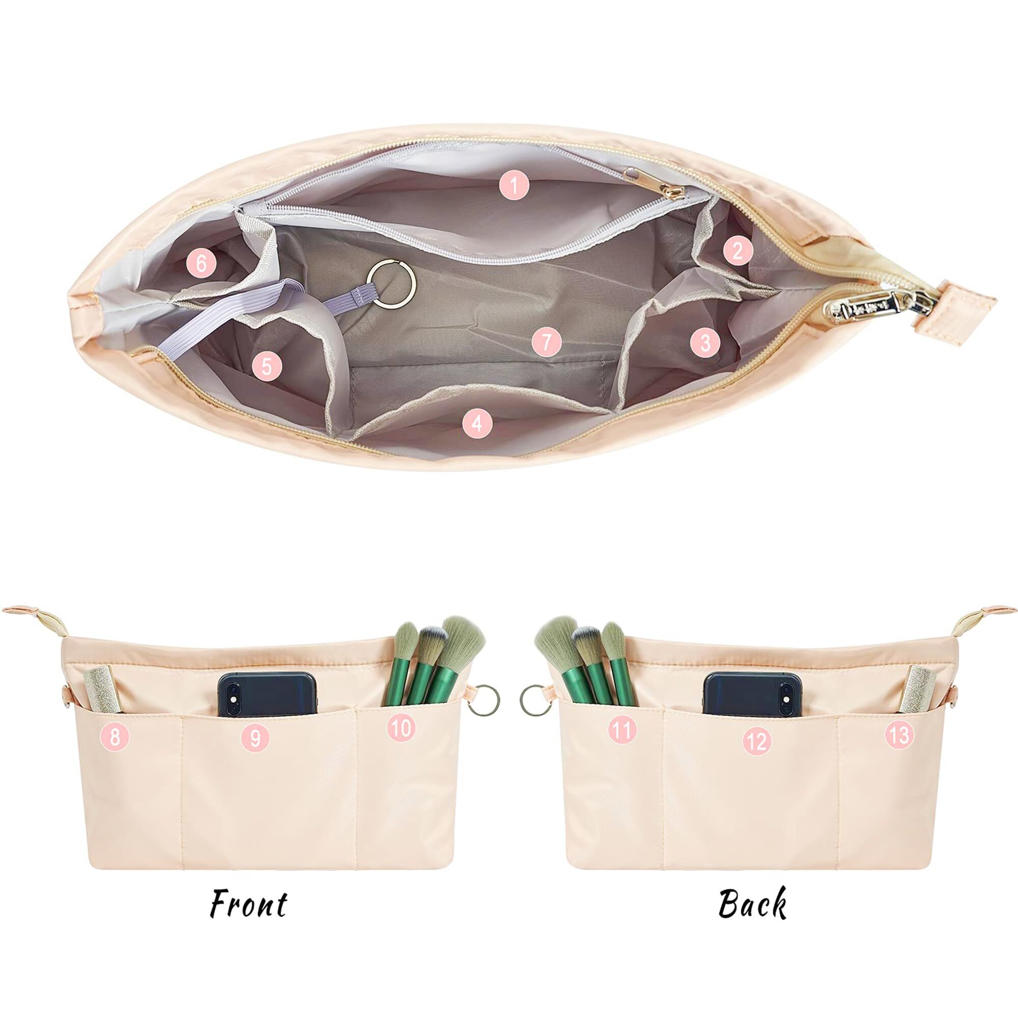 Nylon Purse Organizer Tote Handbag Insert Organizers Bag In Bag Zipper ...