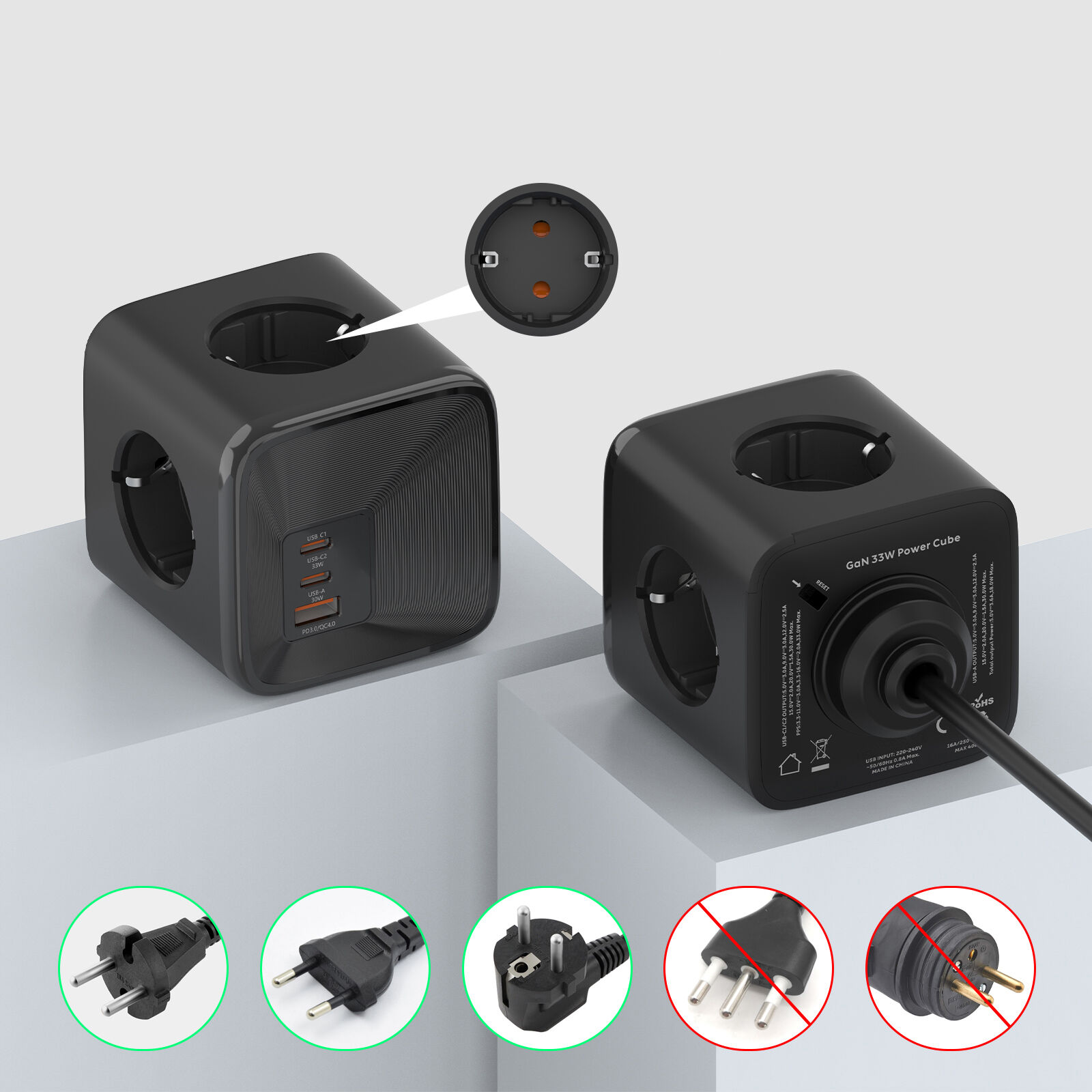 Xiangrun Gan 33w Powercube Fast Charger 4ac+2c1a Type-f Original - Buy ...