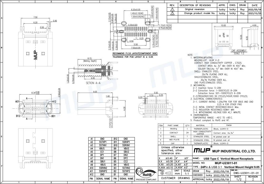 Mup Suply Vertical Type 24p 3.1 9.05h Pcb Usb-c Connector Replace ...
