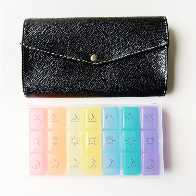 Wholesale 21 Compartments Flap Leather Pouch Portable Pill Box Weekly ...