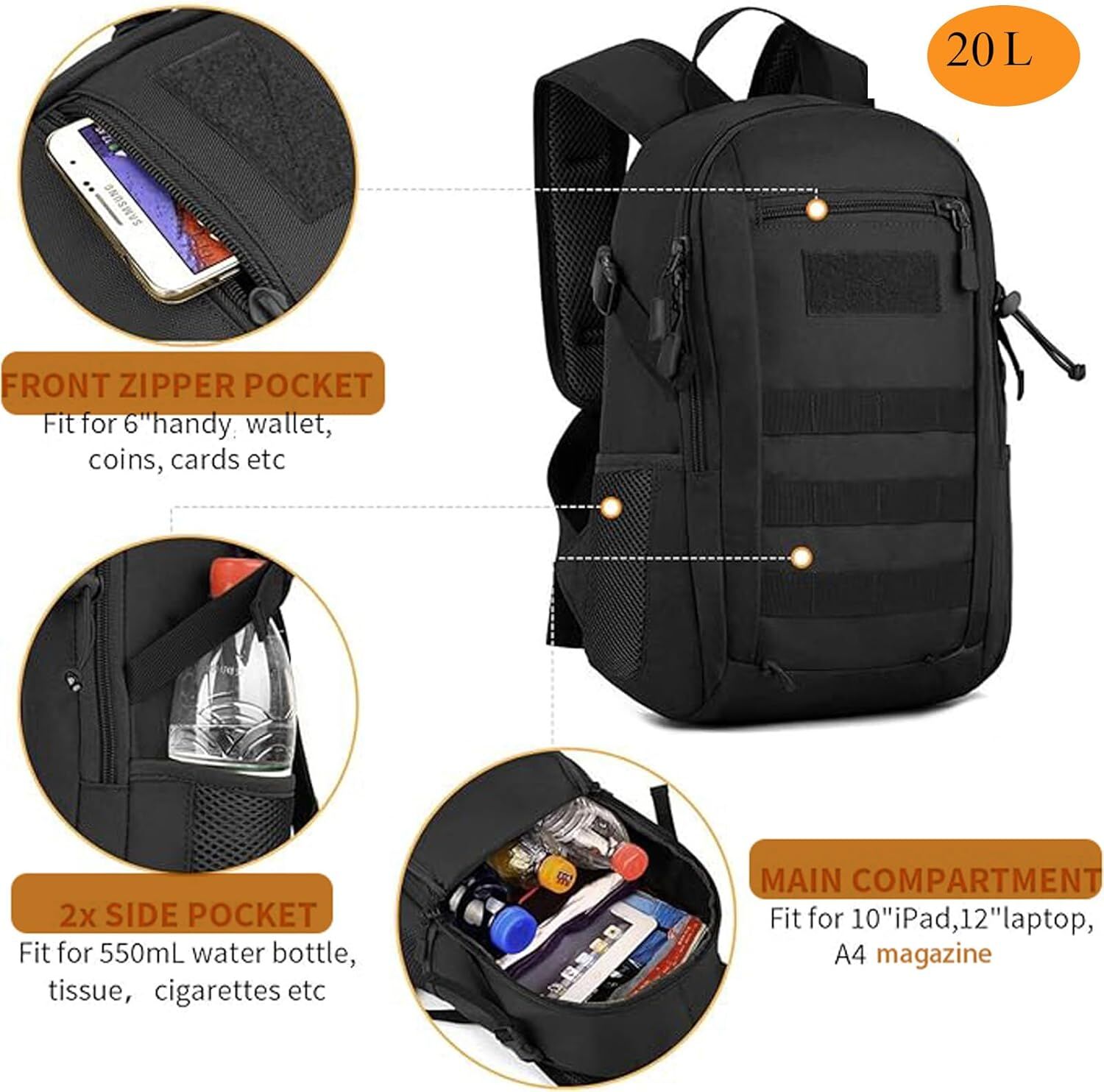 Tactical Backpack Mini Daypack Military Molle Backpack Rucksack Gear ...