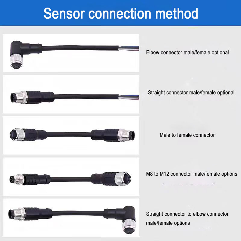 Customized Length M12 Cable 2 3 4 5 6 8 12pin Male Female Right Angle ...