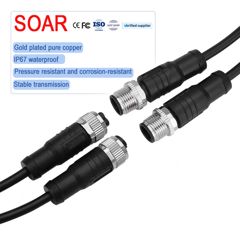 Customized Length M12 Cable 2 3 4 5 6 8 12pin Male Female Right Angle ...