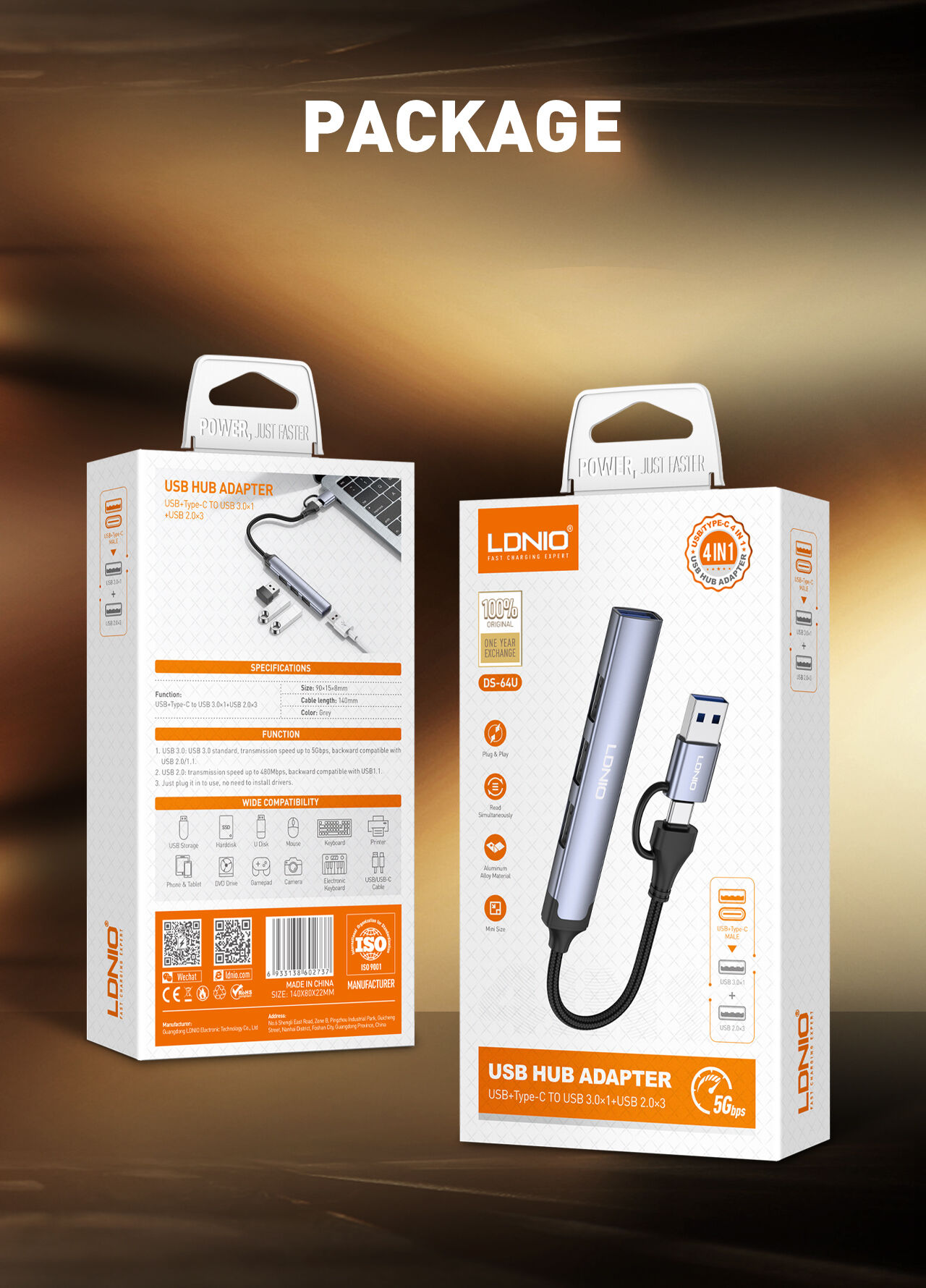 Dual-input 5-in-1 Usb Hub Adapter｜usb3.0 (5gbps) + Type-c 2.0 + 3×usb2 ...