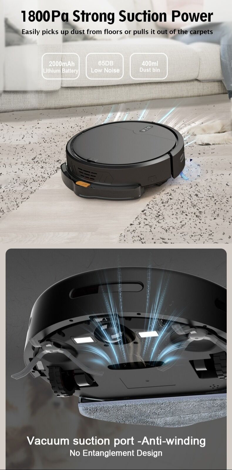 Robot Vacuum Type-c Fast Charge 4 Cleaning Modes Smart Random Path ...