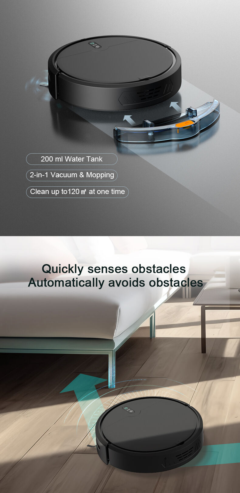 Robot Vacuum Type-c Fast Charge 4 Cleaning Modes Smart Random Path ...