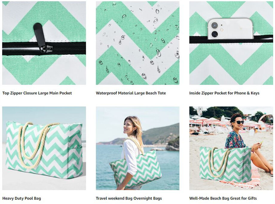 Beach Bags For Women Large Waterproof Beach Tote Bag Zipper Beach Bags ...