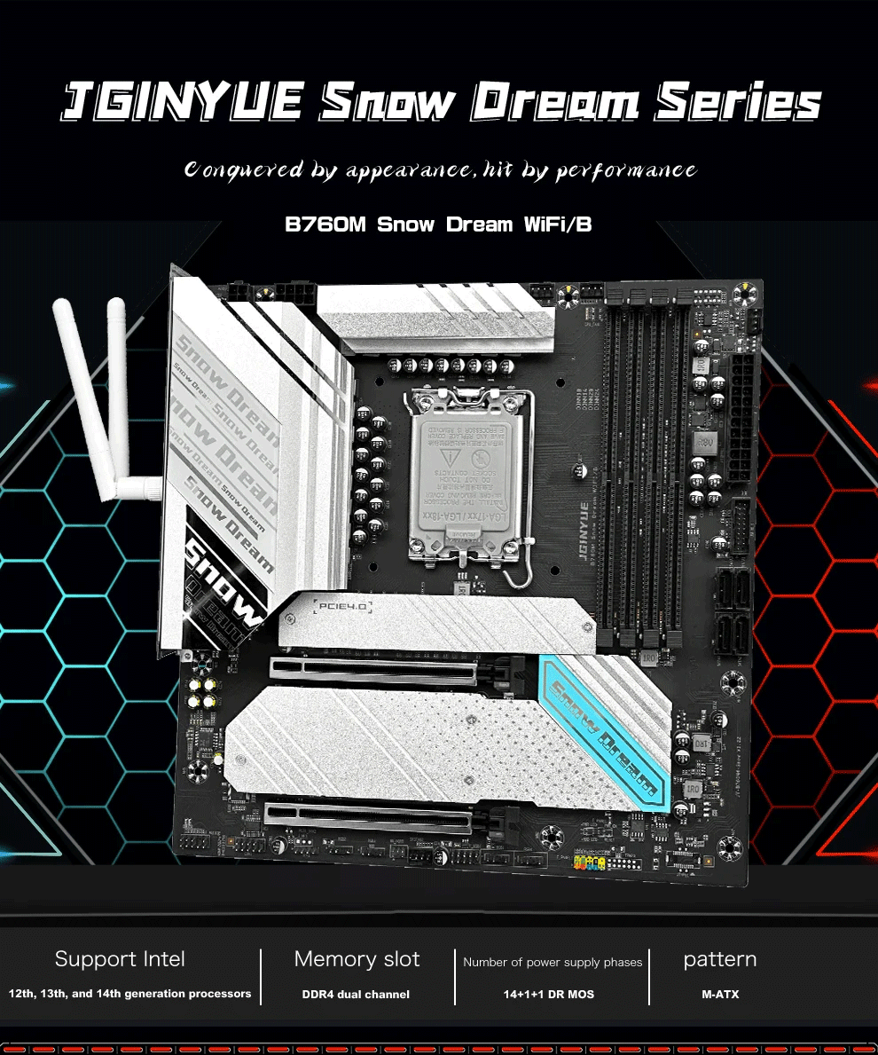 Jginyue B760m Motherboard M-atx Wifi Lga 1700 Support Core 12/13/14th Dual Channel Ddr4 Memory ...