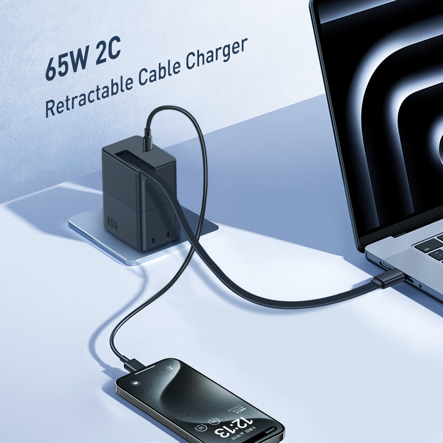 Bulk Buy China Wholesale Pt6526 65w Gan Charger With Retractable Cable ...