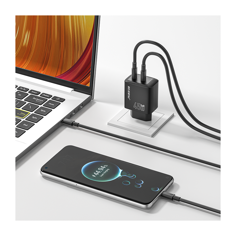 Recrsi Gan Charger Daul Port Usb-c 45w Smarter Power Supply Pd Charger ...