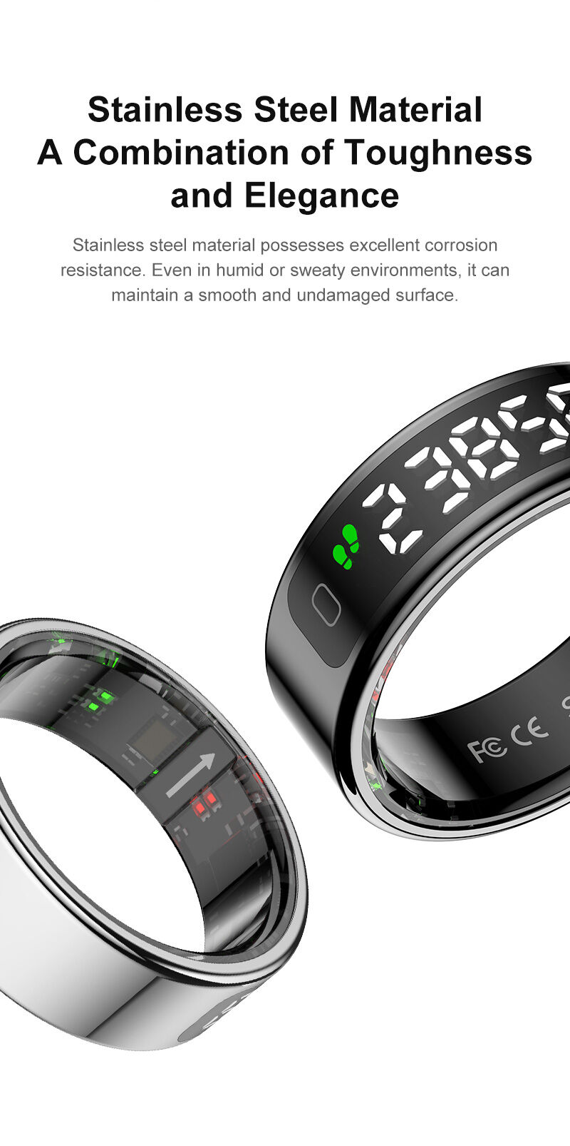 Display Screen Smart Ring 5atm Waterproof Heart Rate & Blood Oxygen ...