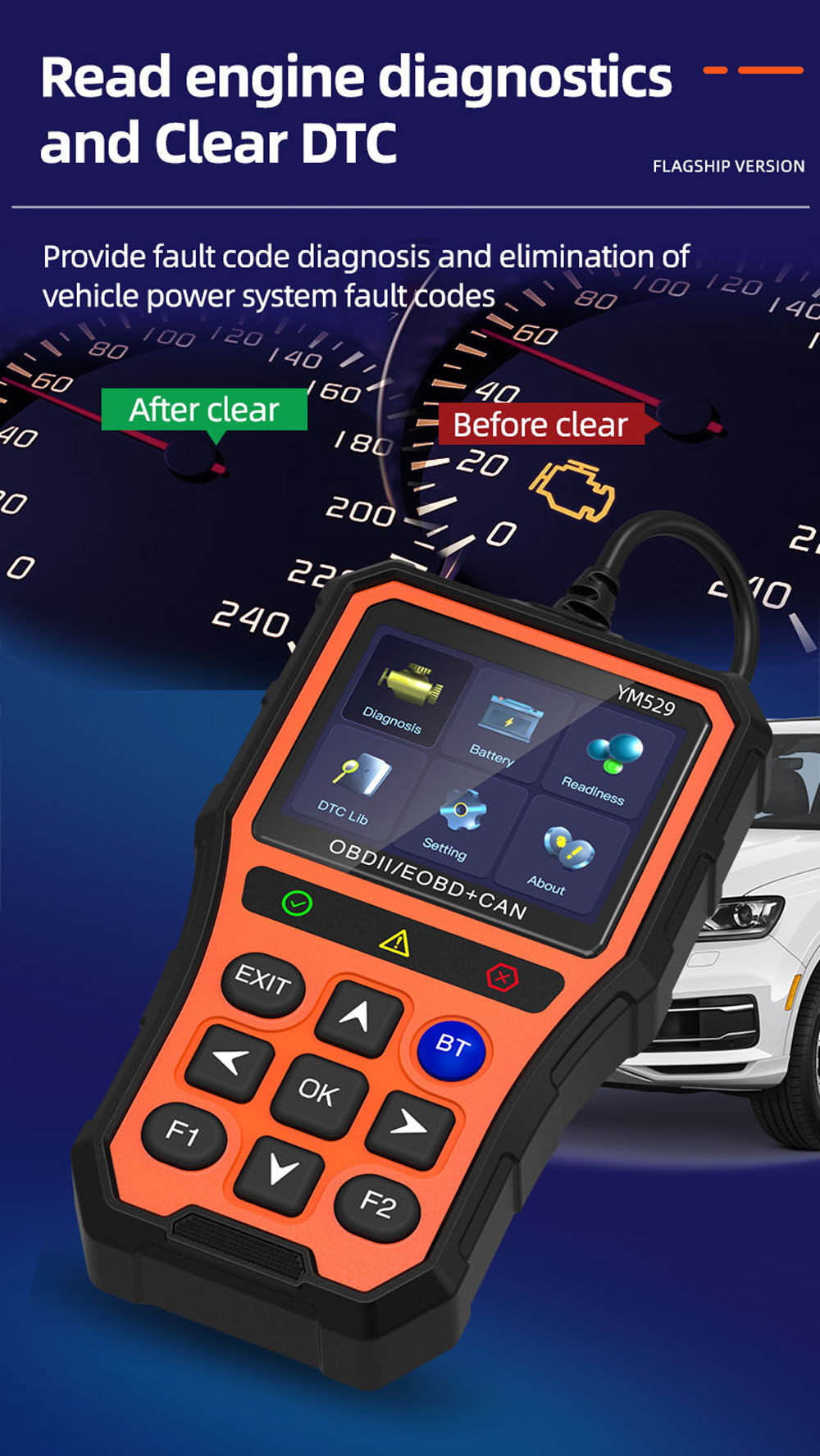 New Ym529 Obd2 Scanner Full Angle Hd Ips Display Car Professional ...