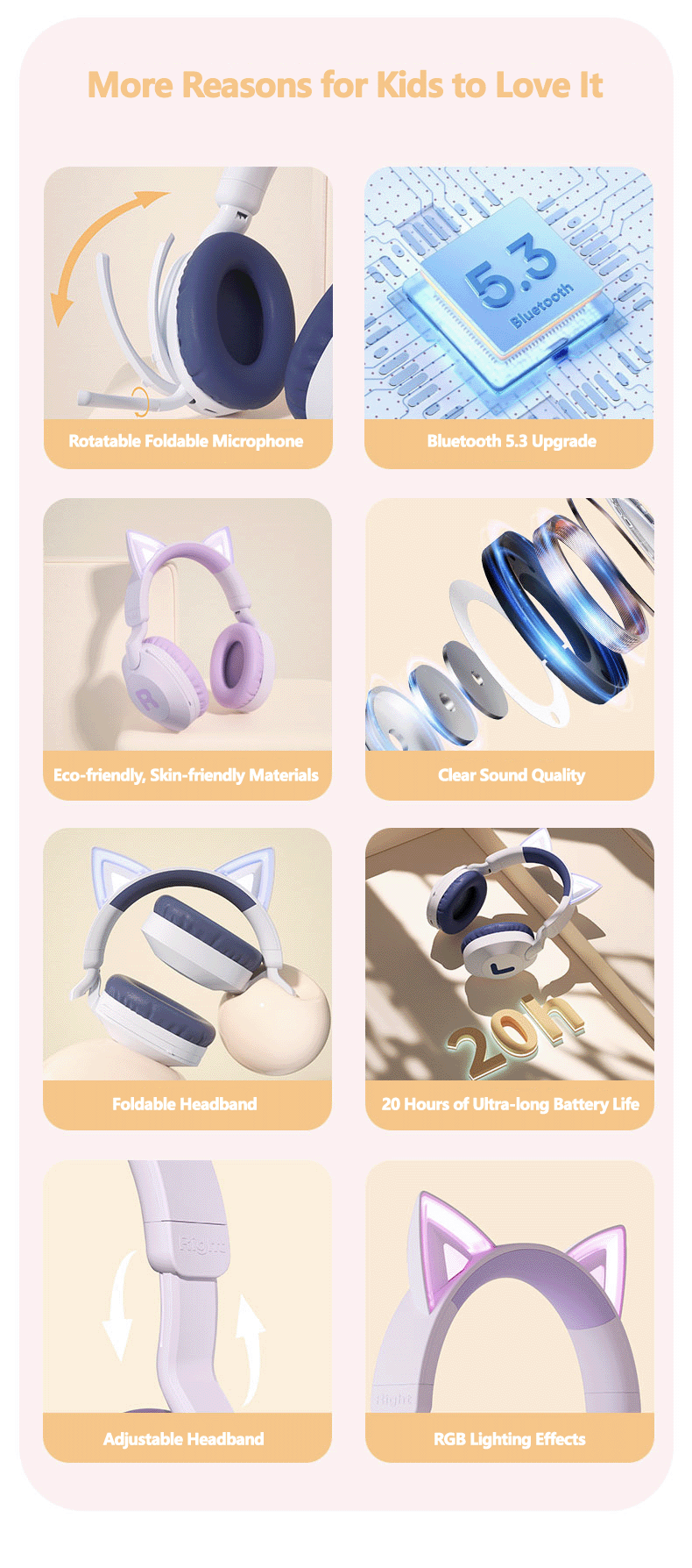 Cat Ear Wireless Stereo Cheap Bluetooth Rgb Lighting Cat Kids Folding ...