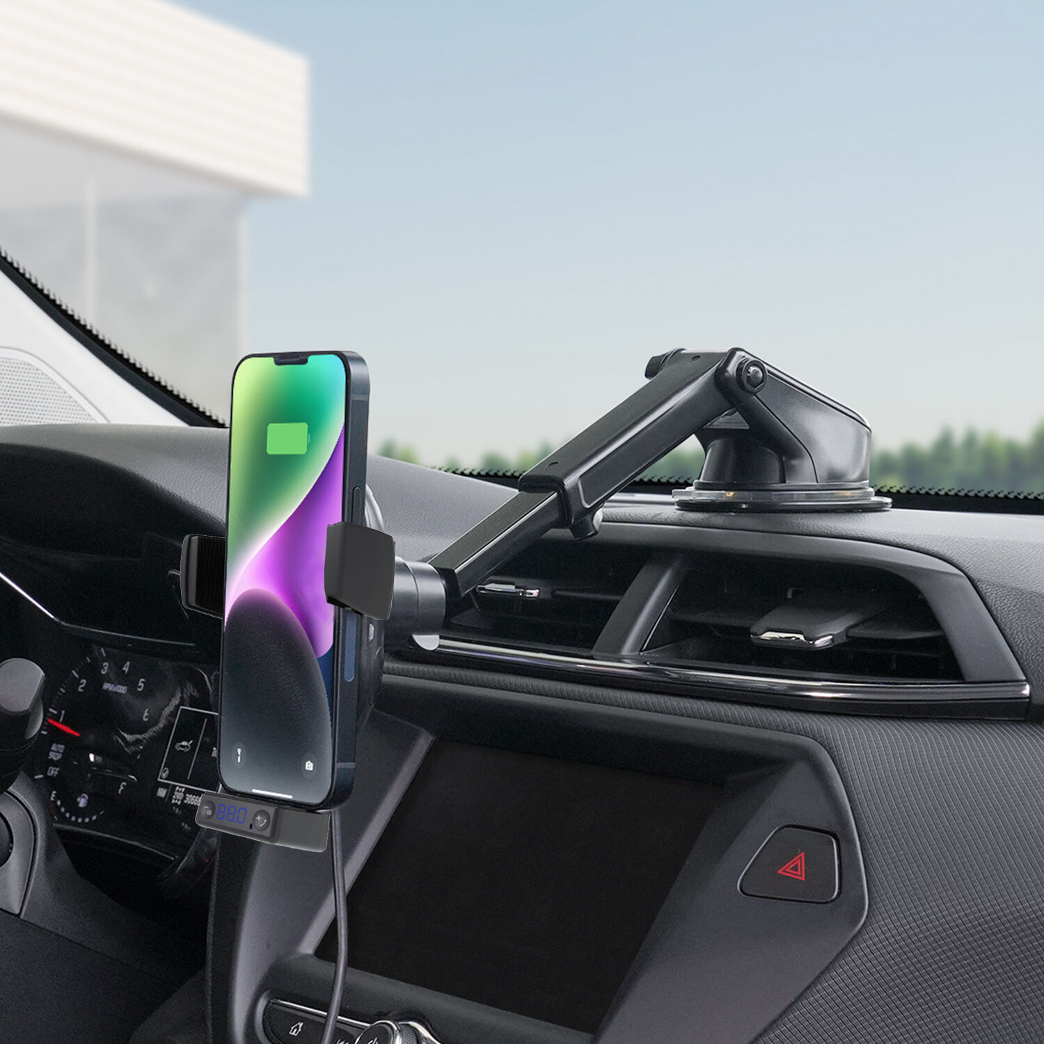 Auto-opening Qi Wireless Charger Stand For Car W/ Fm Transmitter ...
