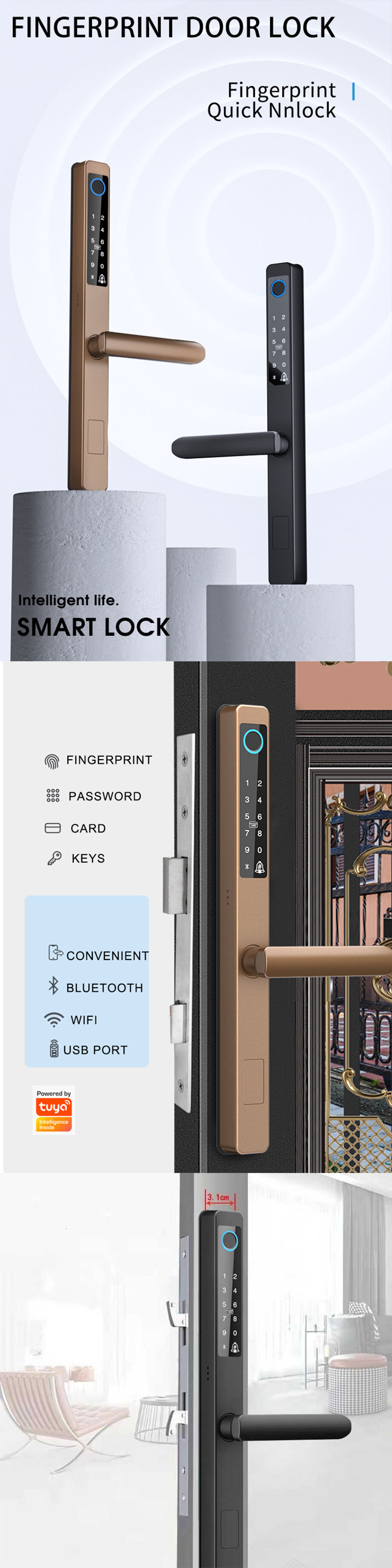 Wifi Smart Lever Handle Door Lock Waterproof Password Digital ...