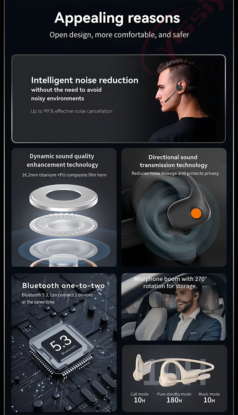 Custom Dg09 Open Ear Air Conduction Headphones Wireless Mic Headphones ...