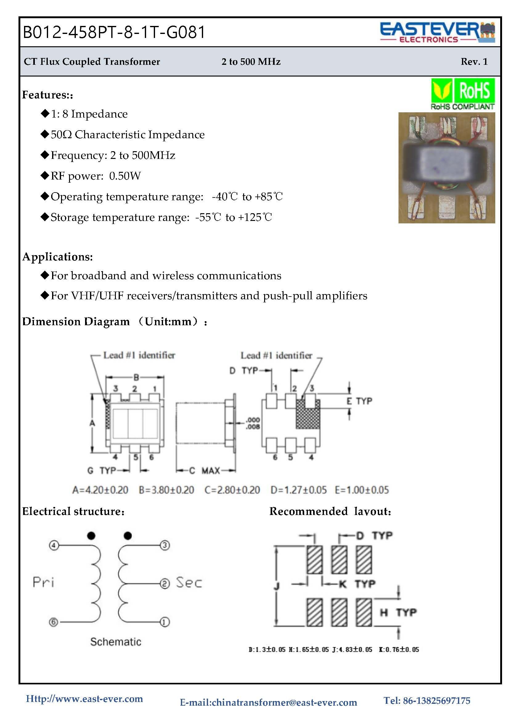 50ω 2-500mhz Ct Flux Coupled Transformer For Push-pull,wifi,base ...