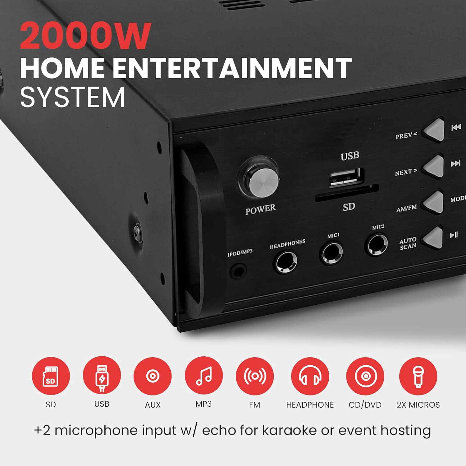 4 Channel Bluetooth Home Power Amplifier - 2000 Watt Audio Stereo ...