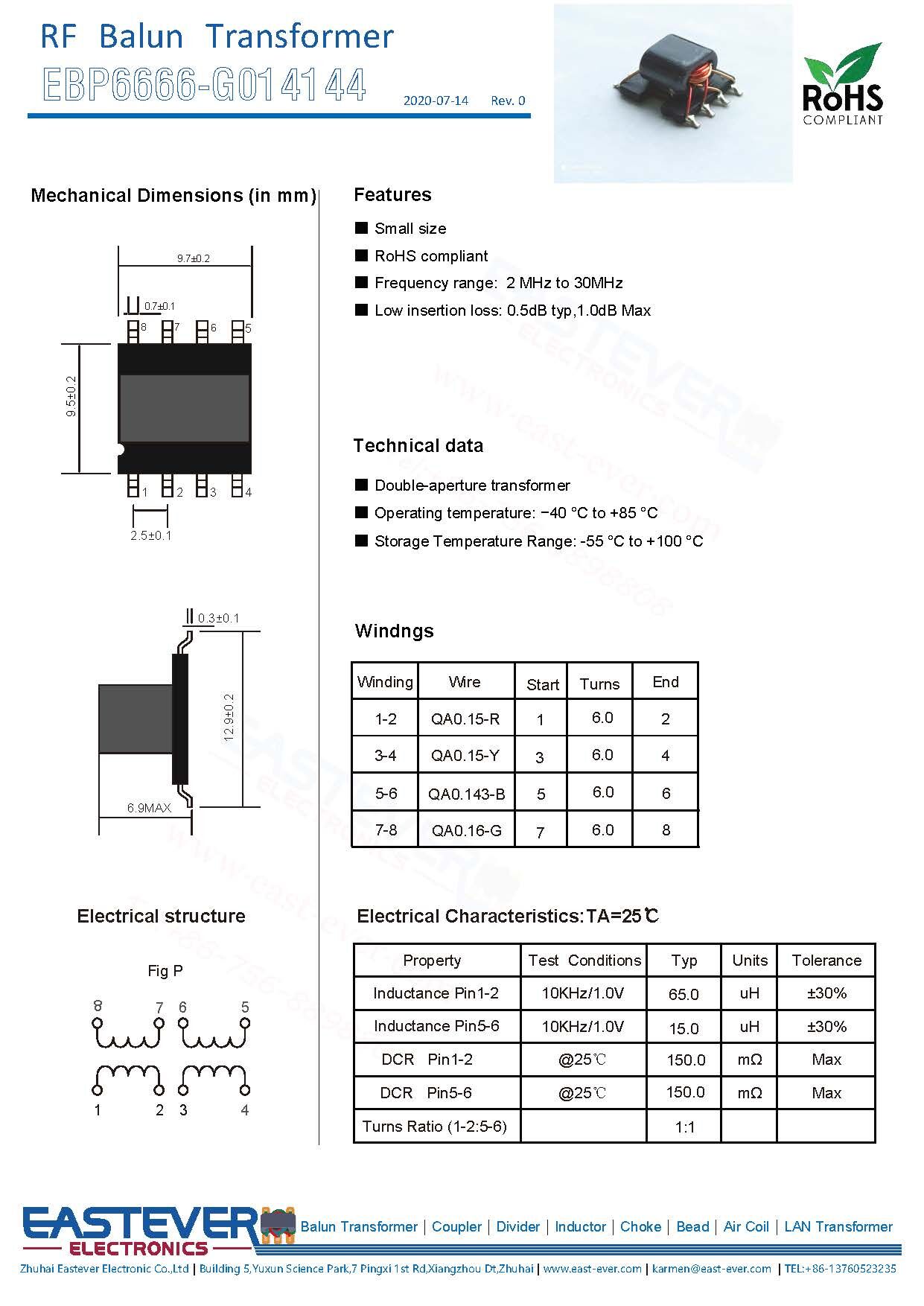 Double Aperture Transformer, Turn Ratio1:1,plastic Base, Rf Balun ...