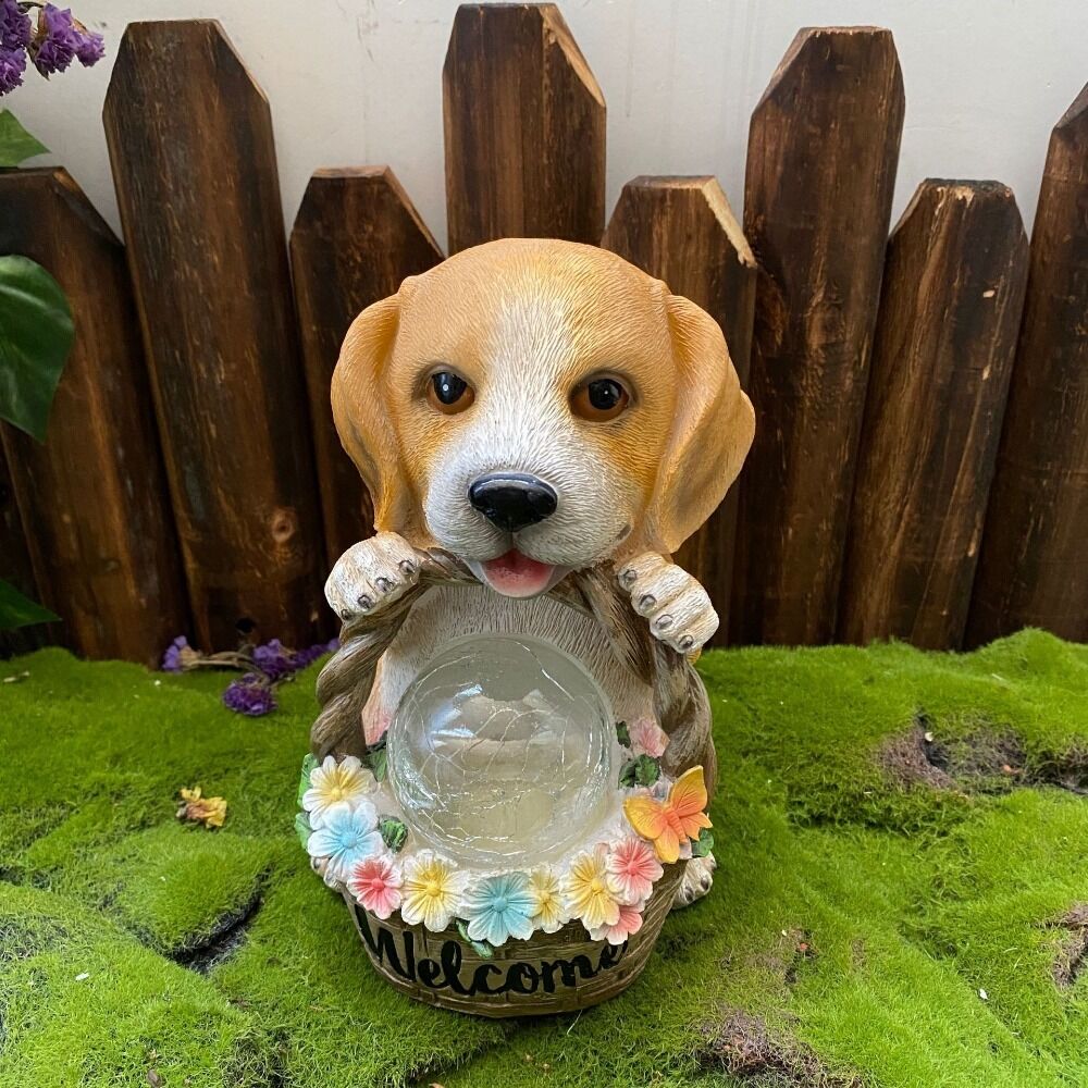 Solar Dog Statues With Butterfly Led Light For Garden Decor Pet Dog ...