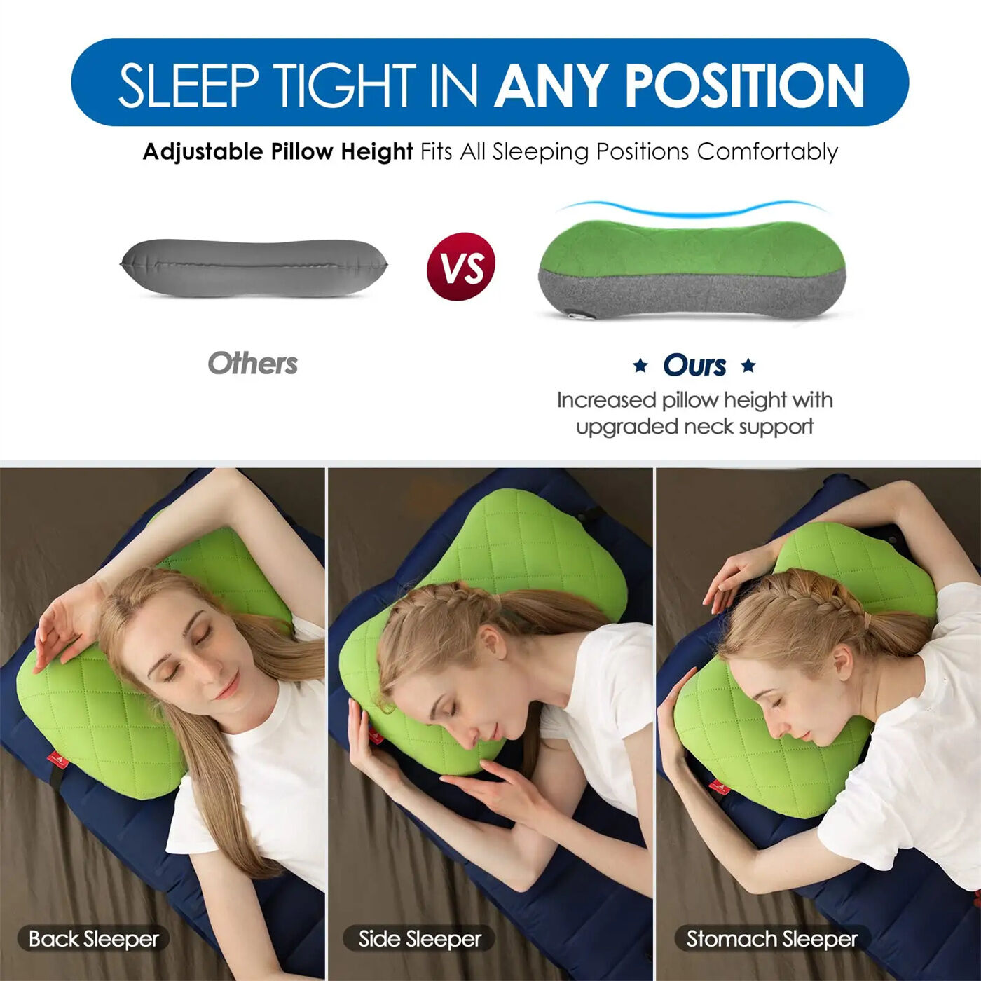 Camping Pillow With Removable Cover - Ultralight Inflatable Pillow For ...