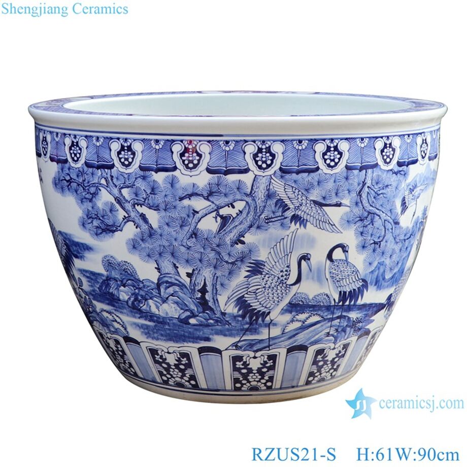 Luxruy Blue White Large Vat With Crane Pattern Of "pine And Crane ...