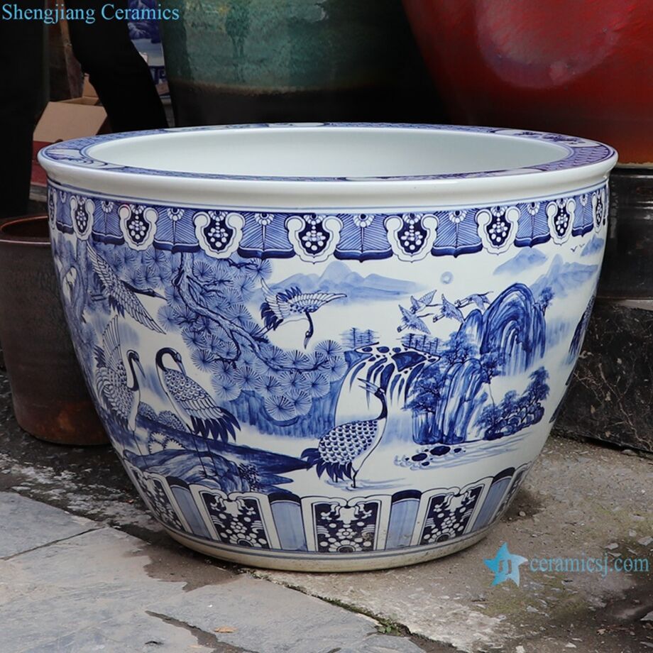Luxruy Blue White Large Vat With Crane Pattern Of "pine And Crane ...