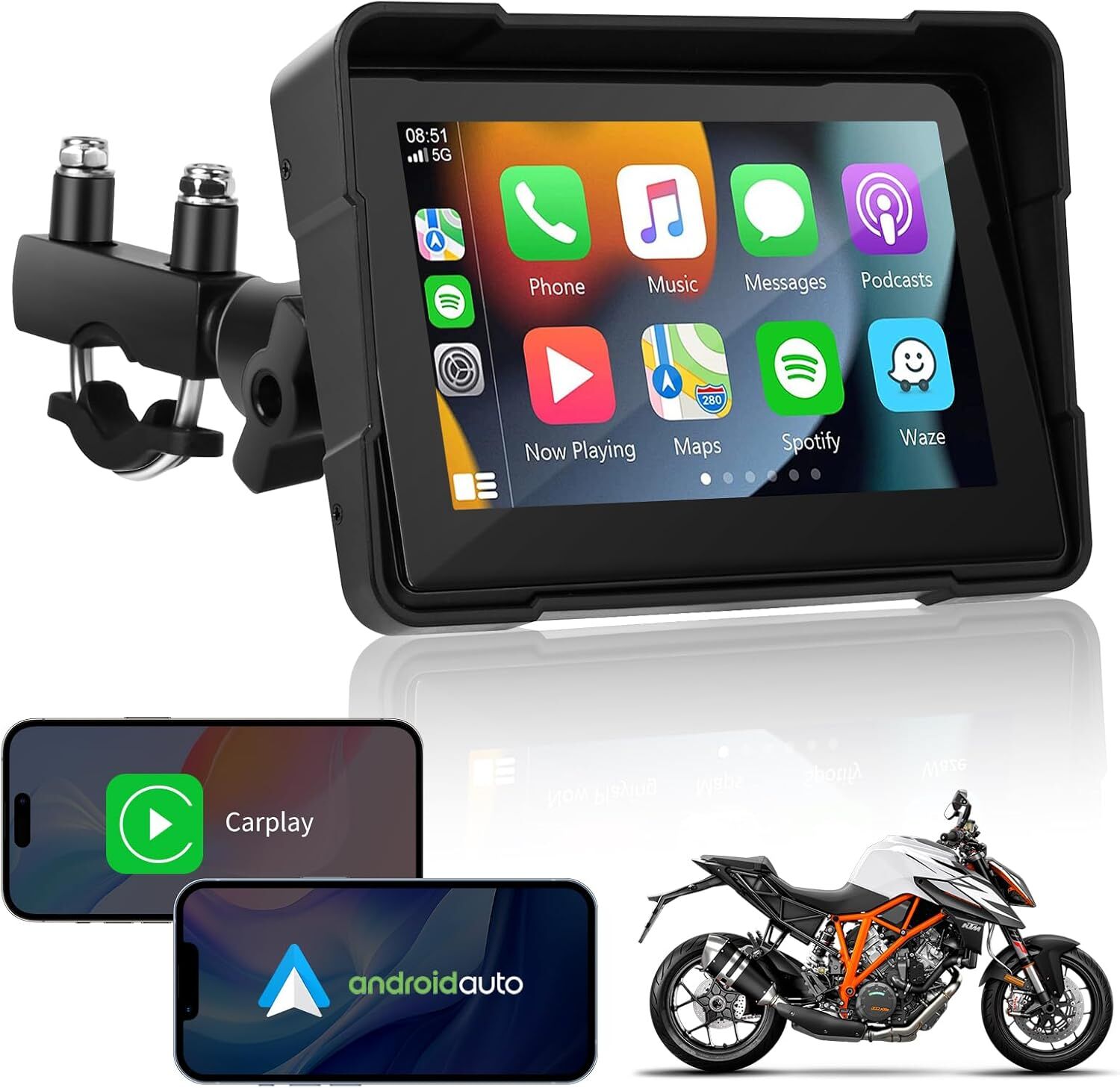 5 Inch Motorcycle Gps Navigator Moto Carplay Touch Monitor With Dvr ...