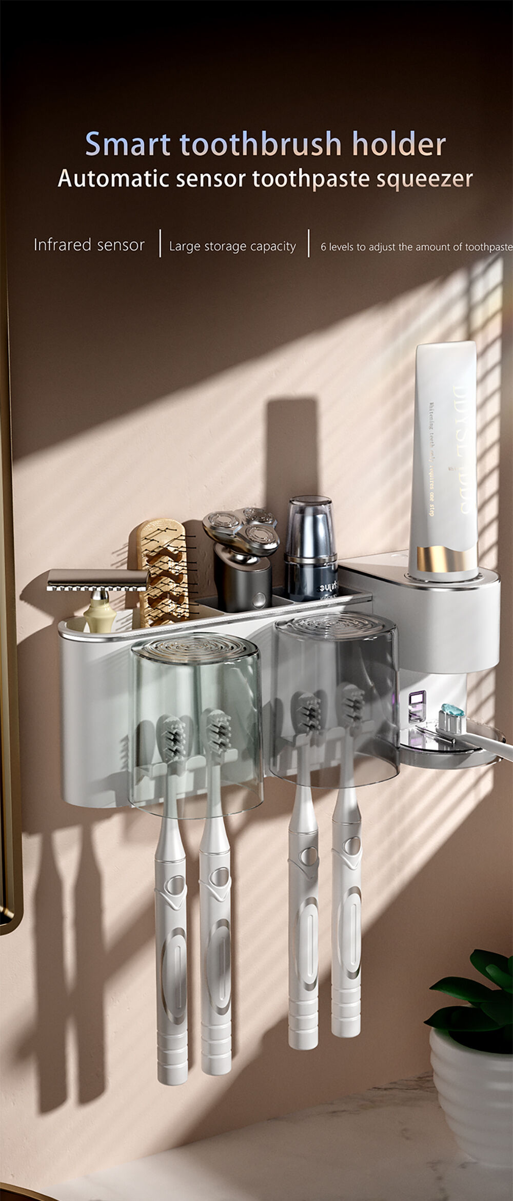 Multifunctional Space Saving Toothbrush Slots Cups Toothpaste Squeezer ...