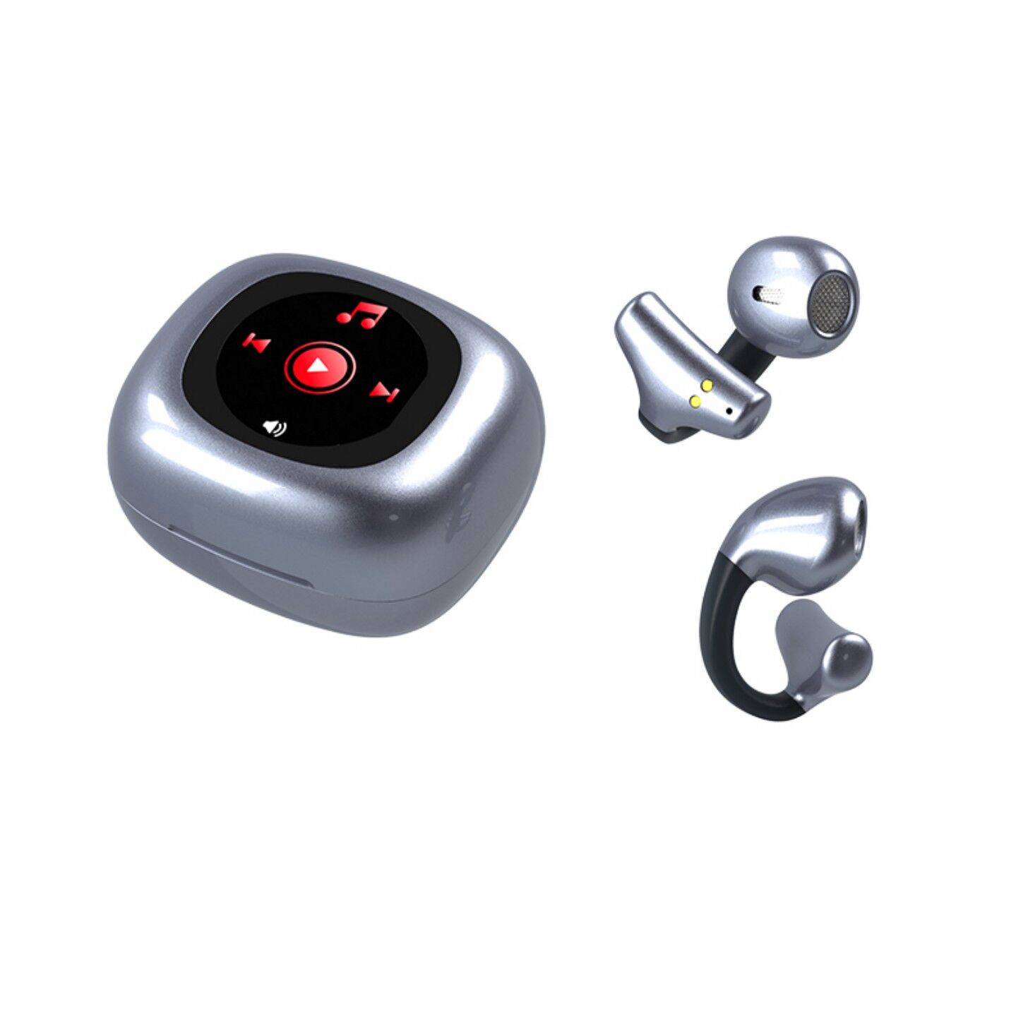 Lcd Round Touch Screen Clip On Ear Bluetooth Ows Earphone Sports Tws ...